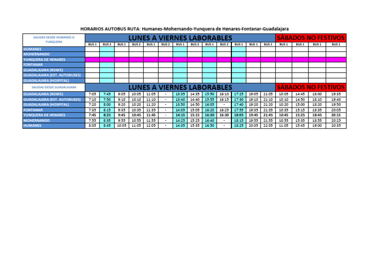 Horarios Nuevos Bus Samar Yunquera Gu 2020 | PDF