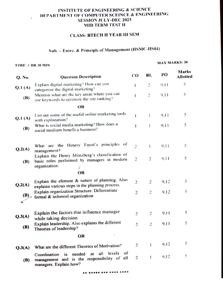 All End Samester Paper 2023-2024 First Year | PDF