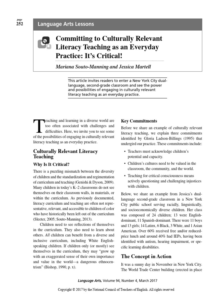 Committing To Culturally Relevant Literacy | PDF | Curriculum | Teachers