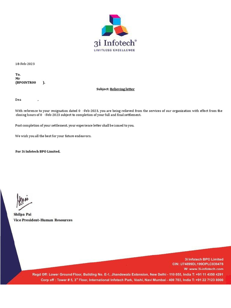 PRADEEP Relieving Letter - Temp Emp | PDF