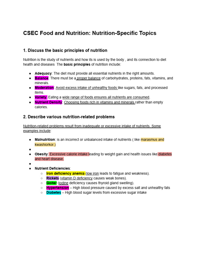 CSEC Food and Nutrition - JMG | PDF | Diet (Nutrition) | Diet & Nutrition