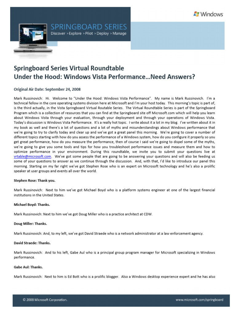 Windows Vista Performance Roundtable - 09242008 | PDF | Windows Vista ...