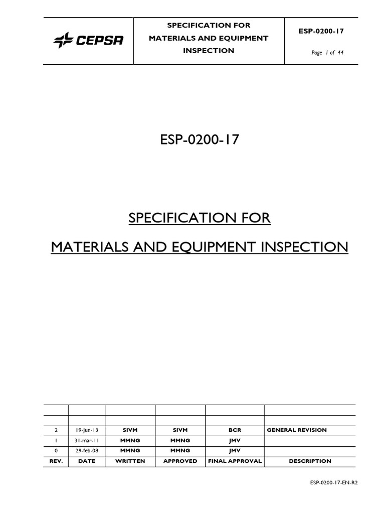 Materials and Equipment Inspection Specs | PDF | Nondestructive Testing ...