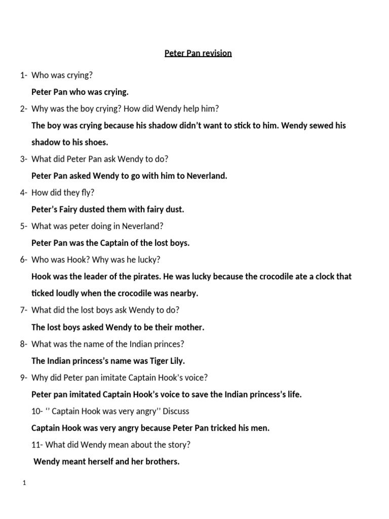 Peter Pan Questions and Answers Guide | PDF