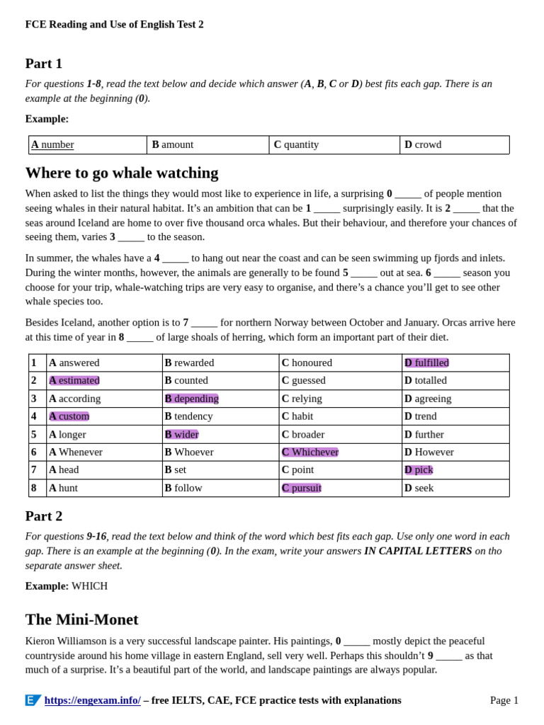 FCE Reading and Use of English Test 2 | PDF | Verb | Adjective