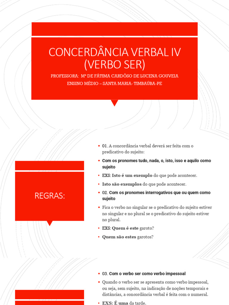 Concordância Verbal Iv Verbo Ser | PDF | Assunto (gramática) | Plural