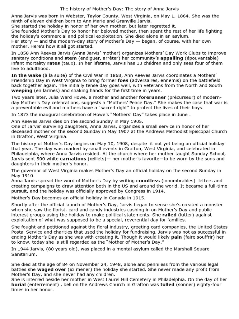 The History of Mothers Day | PDF