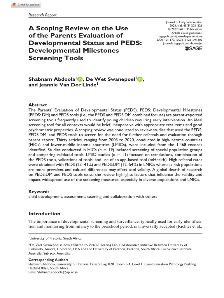 Scoping Review of PEDS Screening Tools | PDF | Sensitivity And ...