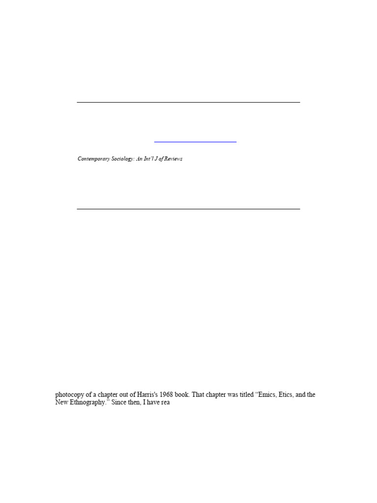 A Dialogue Between Kenneth Pike and Marvin Harris On Emics and Etics ...