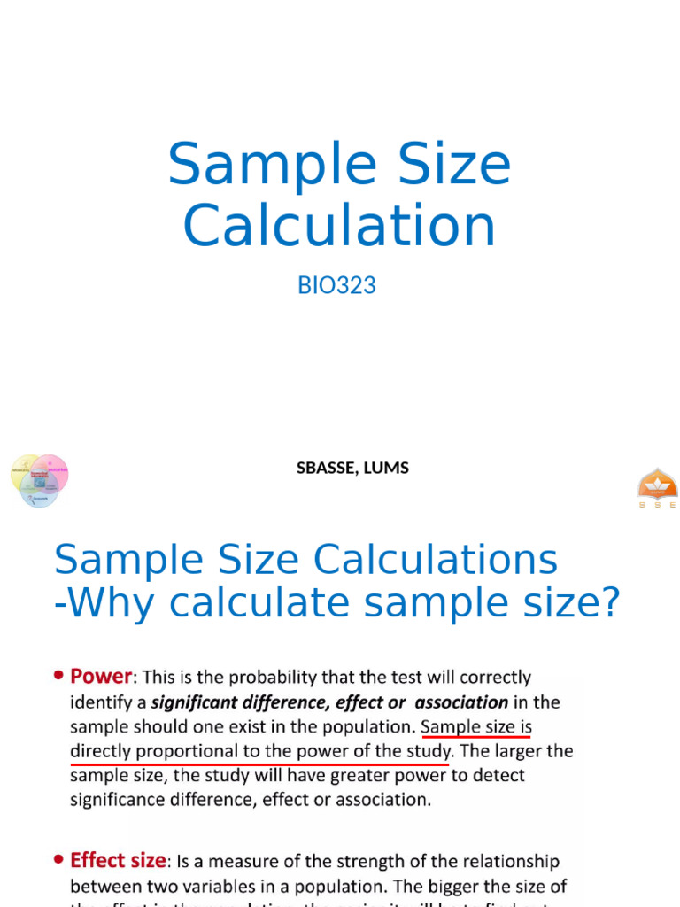 Lecture - 26-Sample Size Calculations | PDF | Sample Size Determination | Type I And Type Ii Errors