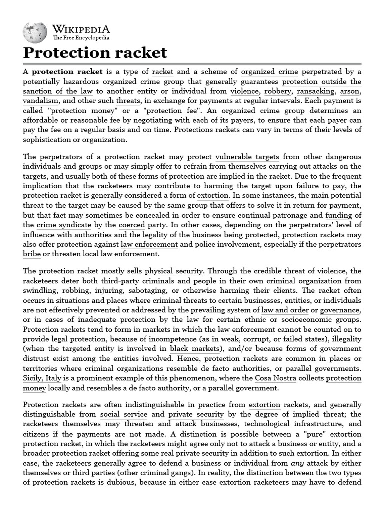 Protection Racket - Wikipedia | PDF | Organized Crime | Crimes