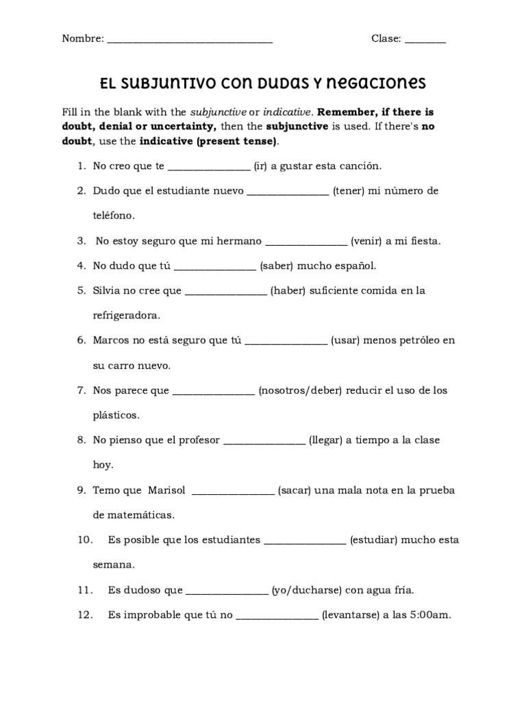 HDT Q3-CW - El Subjuntivo Con Dudas y Negaciones | PDF