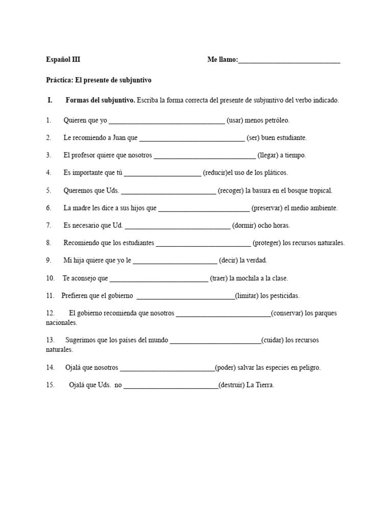 HdT-Práctica - El Presente de Subjuntivo WWR | PDF