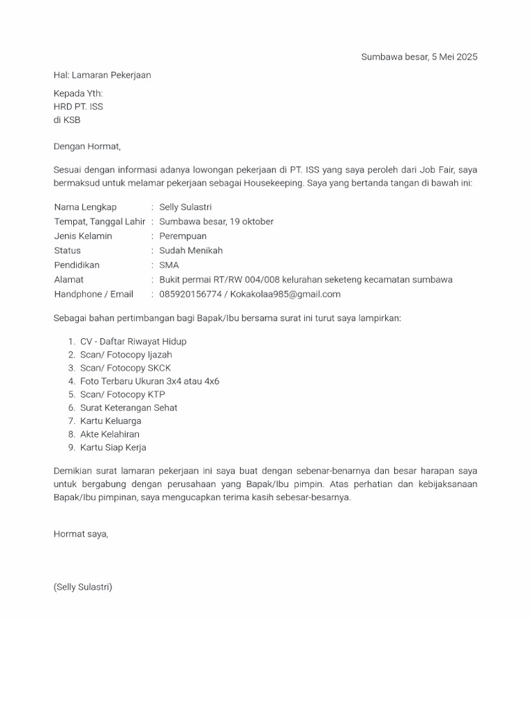 Lamaran PT. ISS | PDF