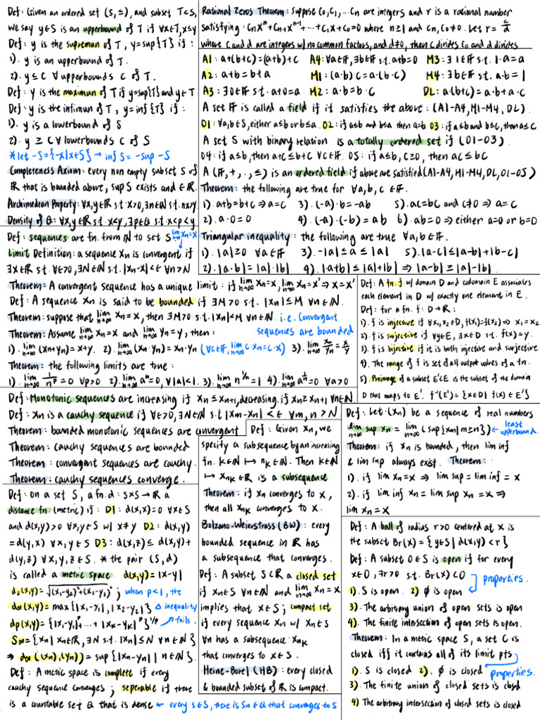Math 131A Midterm 2 Cheat Sheet | PDF | Mathematical Analysis | Real Analysis