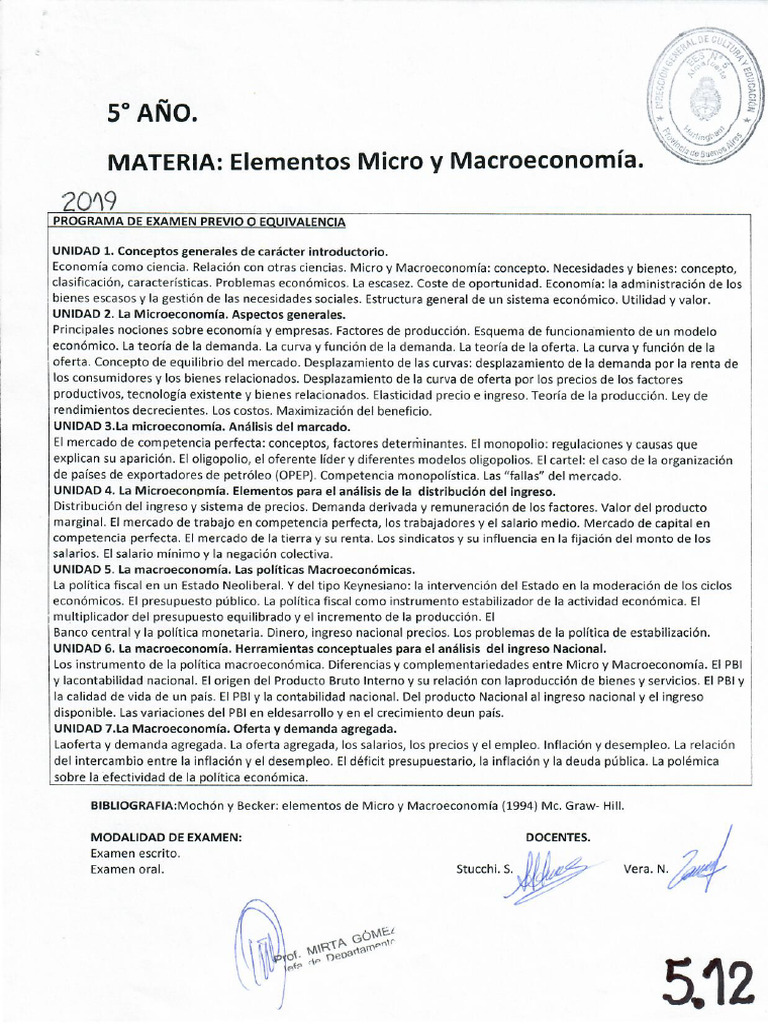 5TO AÑO - Elementos Micro y Macroeconomia - Hoja 1 | PDF