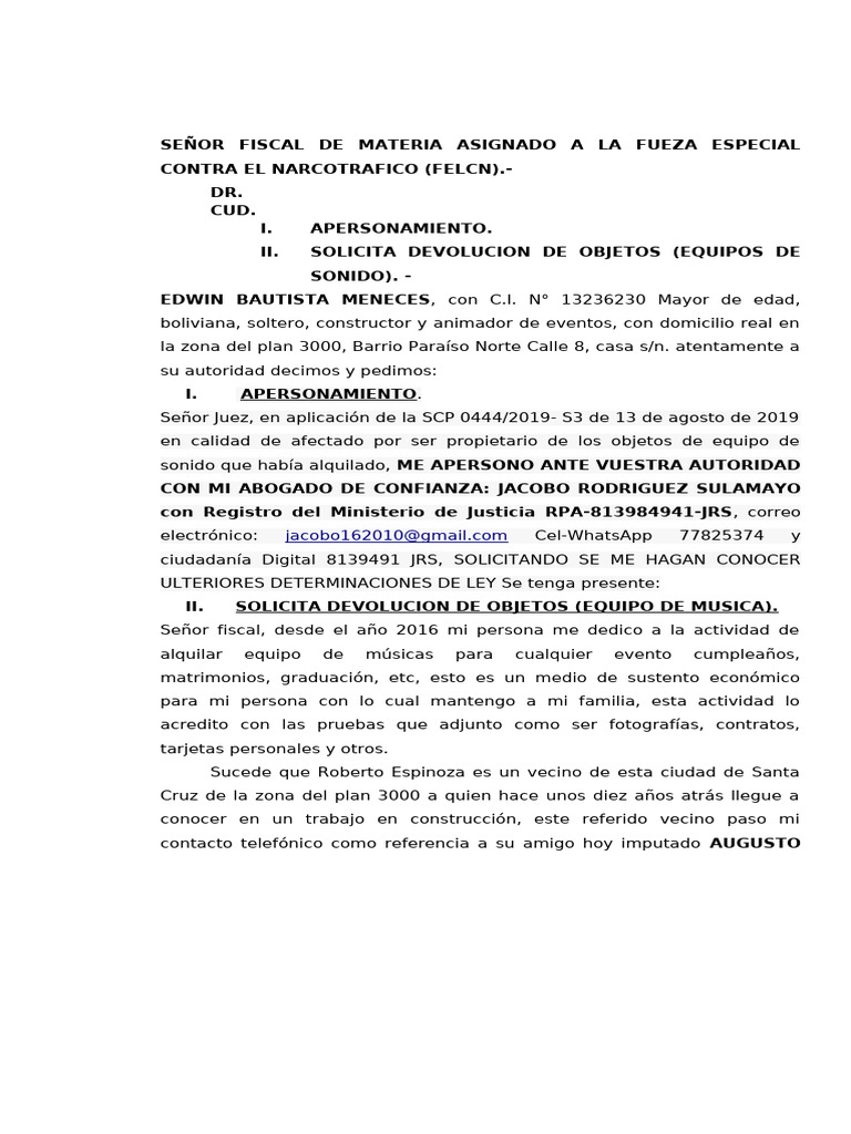 Solicita Devolucion de Equipo de Sonido | PDF | Justicia | Crimen y violencia