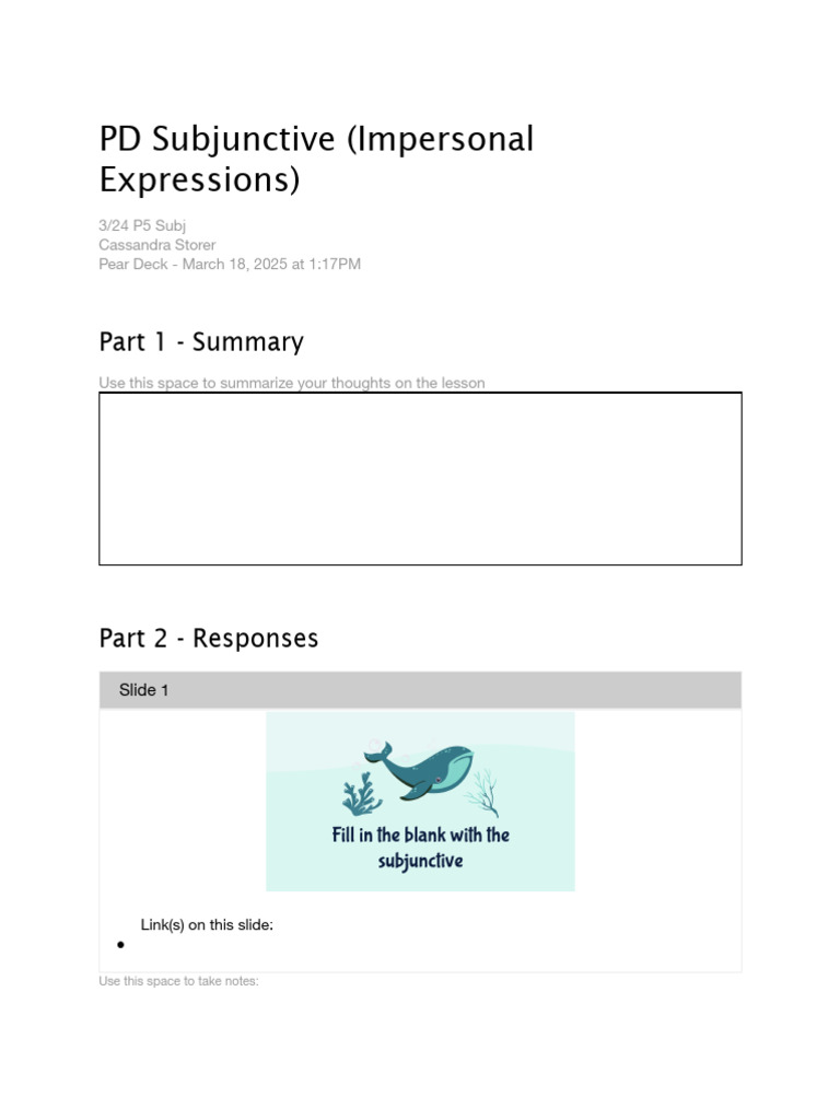 PD Subjunctive (Impersonal Expressions) - 3 - 24 P5 Subj - Sarah Tracy ...