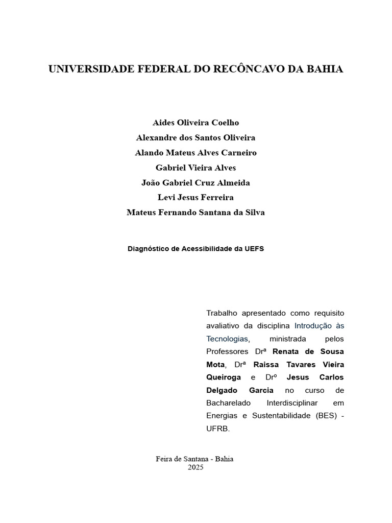 Diagnóstico de Acessibilidade Uefs | PDF | Acessibilidade