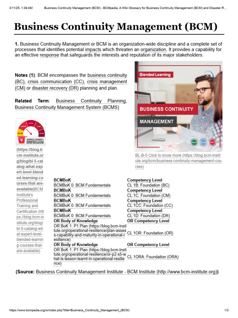Business Continuity Management (BCM) - BCMpedia. A Wiki Glossary For ...