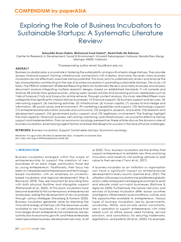 Exploring The Role of Business Incubators To Sustainable Startups A ...