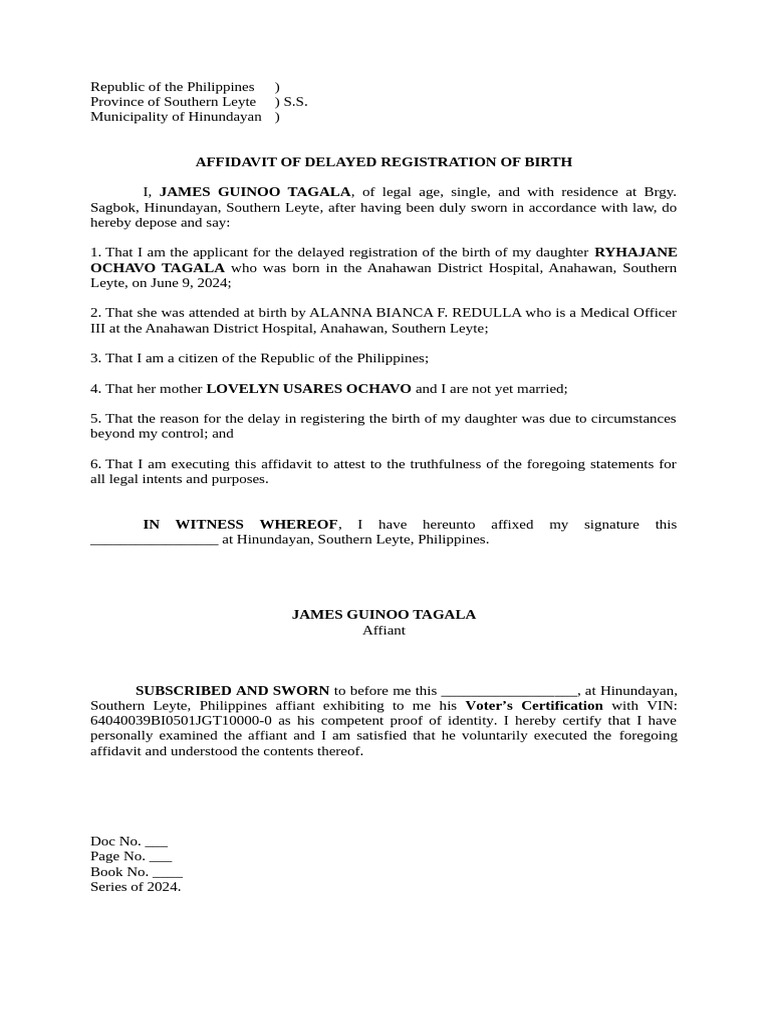 AFFIDAVIT OF DELAYED REGISTRATION OF BIRTH | PDF