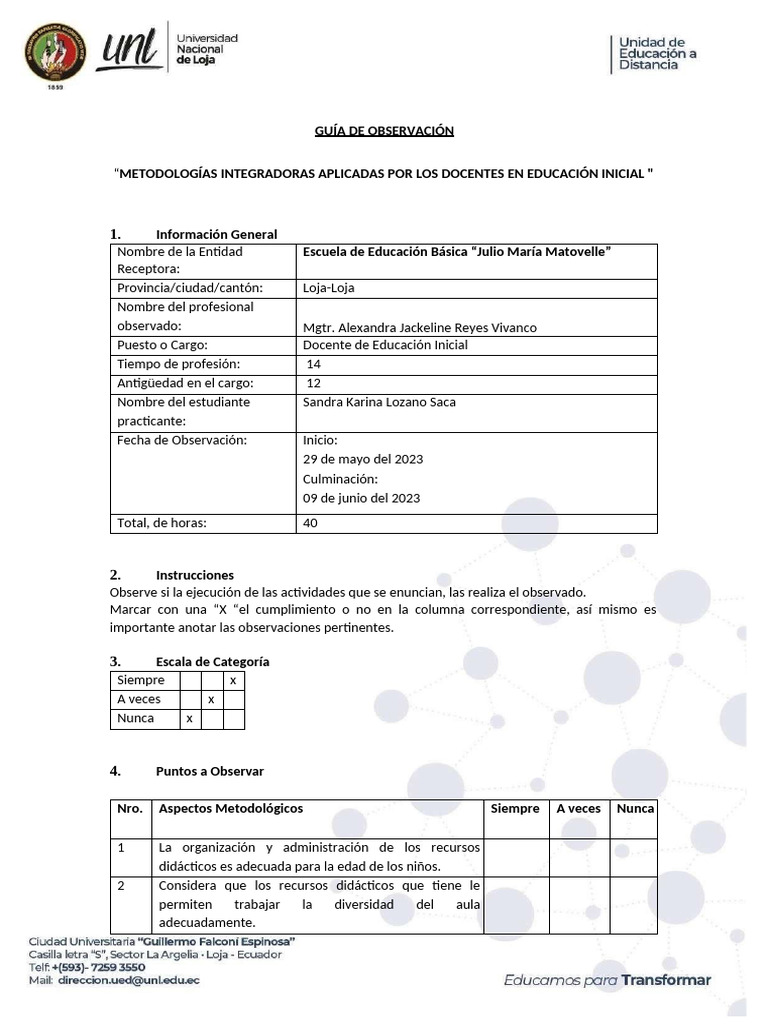 Gúia de Observación Elsi Carrión | PDF | Educación de la primera infancia | Inclusión (Educación)