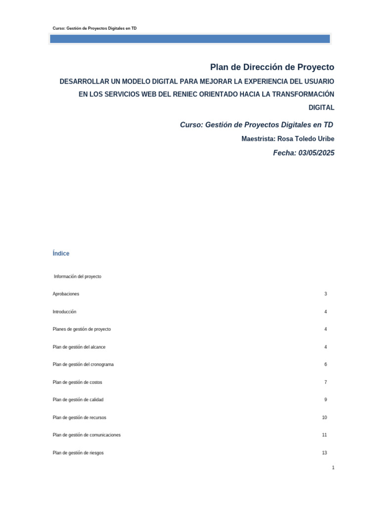 Plan para La Direccion de Proyecto RT v2 | PDF | Software | Gestión de proyectos
