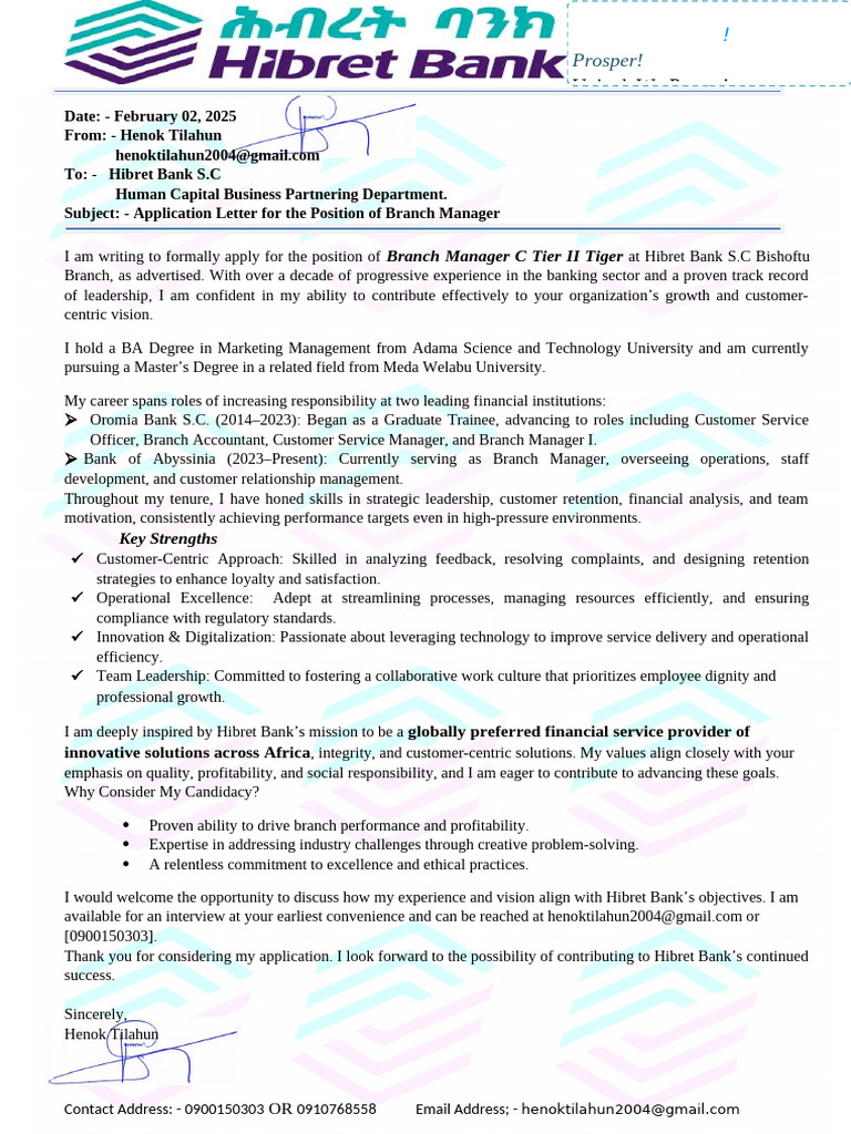 Application For Hibret Bank | PDF | Employee Retention | Leadership
