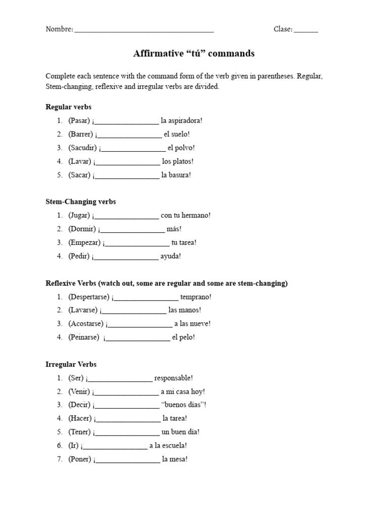 HDT Affirmative "Tú" Commands | PDF