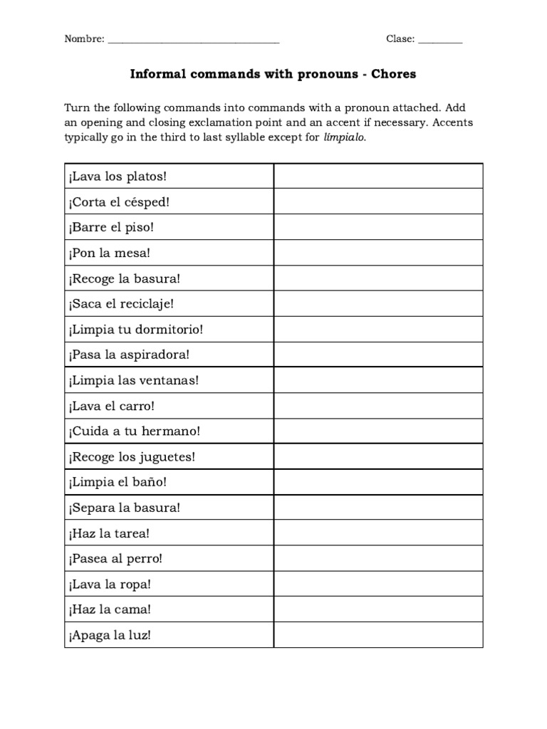 HDT Affirmative Tú Commands With Pronouns | PDF