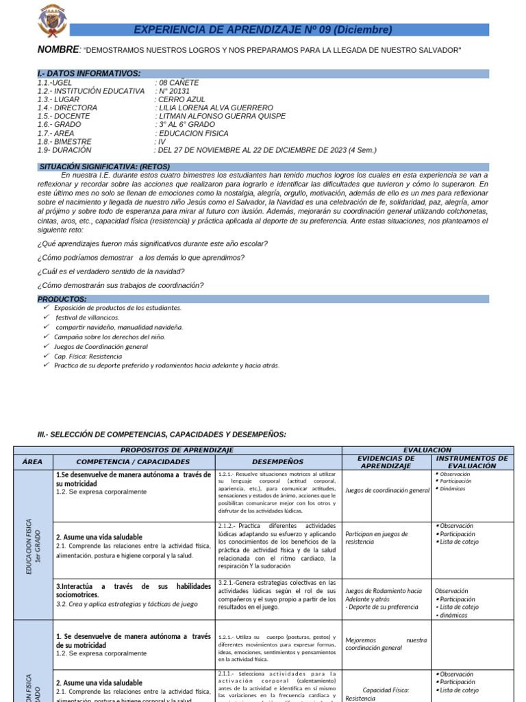 UNIDAD E. fisica Nº 09-DIC-2023 | PDF | Aprendizaje | Las emociones