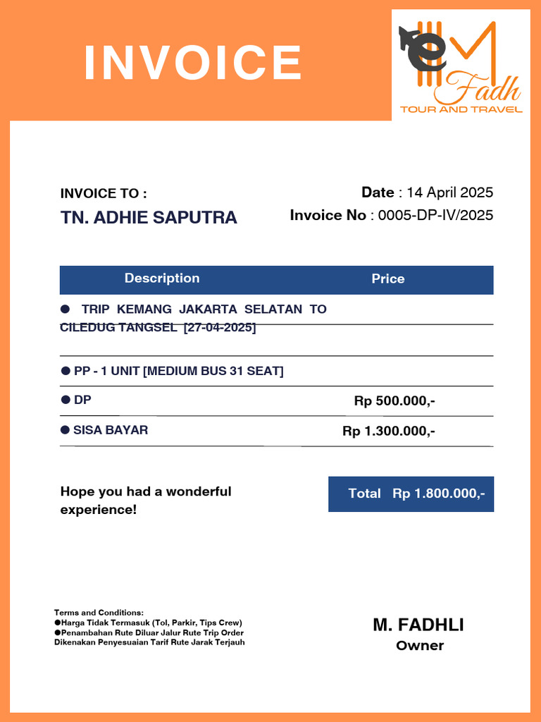 Simple Navy Blue Tour and Travel Invoice - 20250415 - 031734 - 0000 | PDF