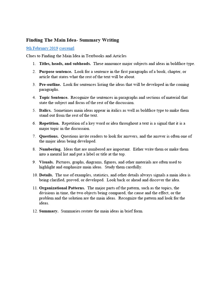 Finding The Main Idea PDF | PDF