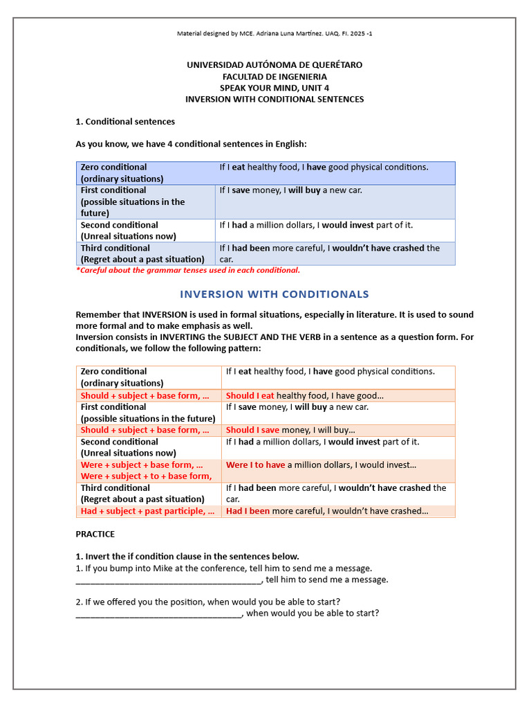 Inverted Conditionals Worksheet | PDF | Linguistics | Grammar