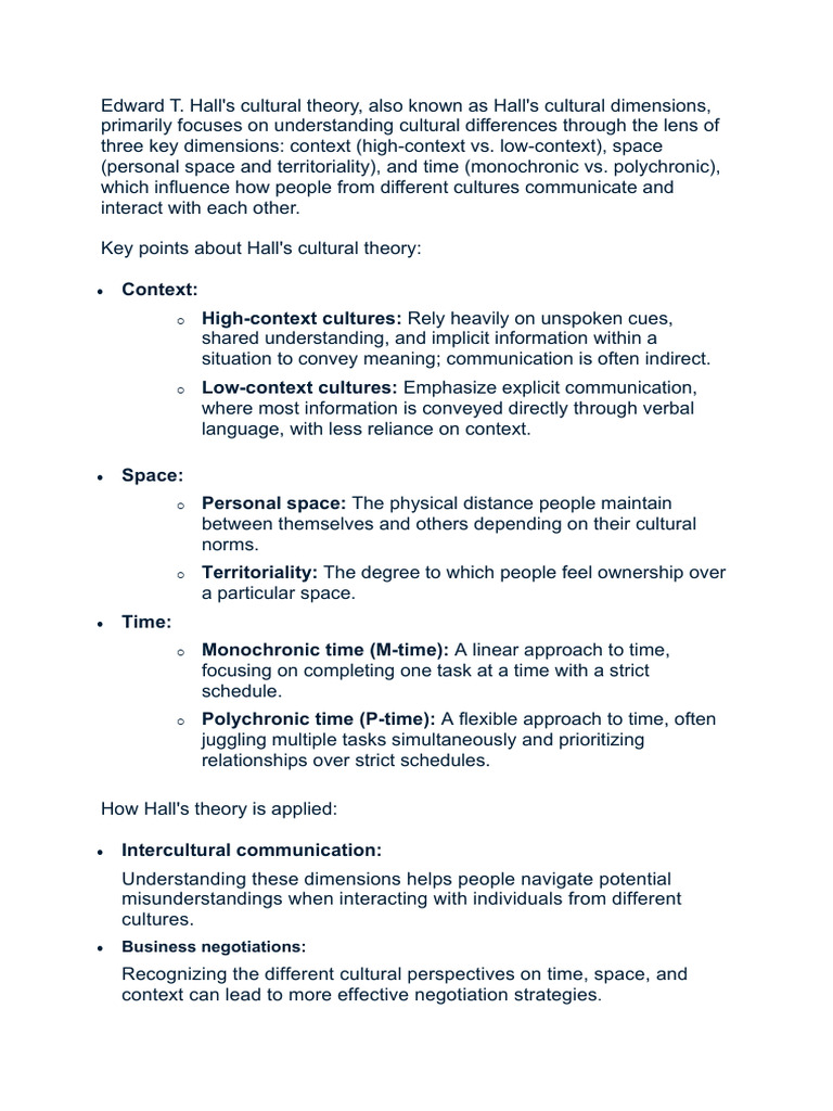 Hall's Cultural Dimensions Explained | PDF