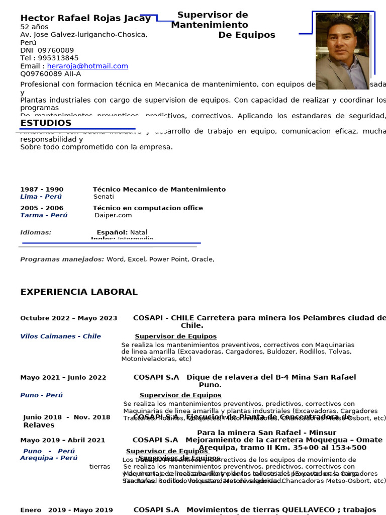 Curriculum-Rafael Rojas Jacay | PDF | Perú | Sector secundario de la economía