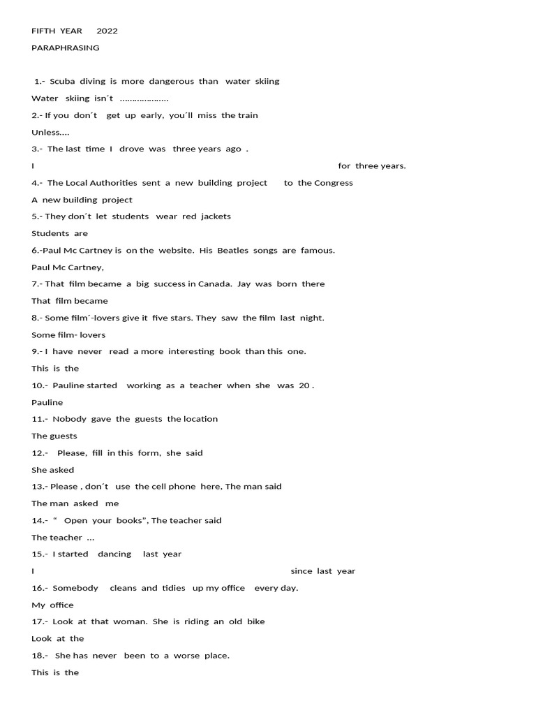 Paraphrasing Exercises for Students | PDF