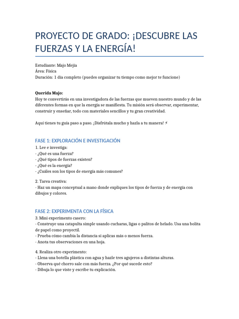 Proyecto Grado Majo Fuerzas Energia | PDF