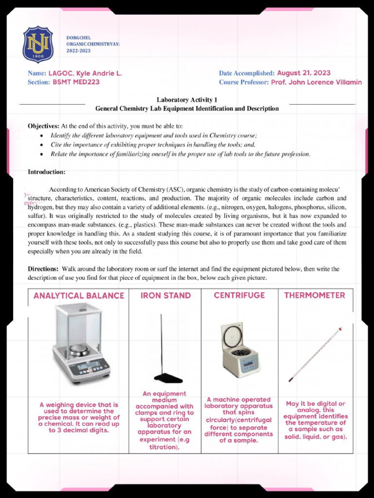Lab Act 1 - Lab Tools - MLSBCHML - Lagocmed223 | PDF
