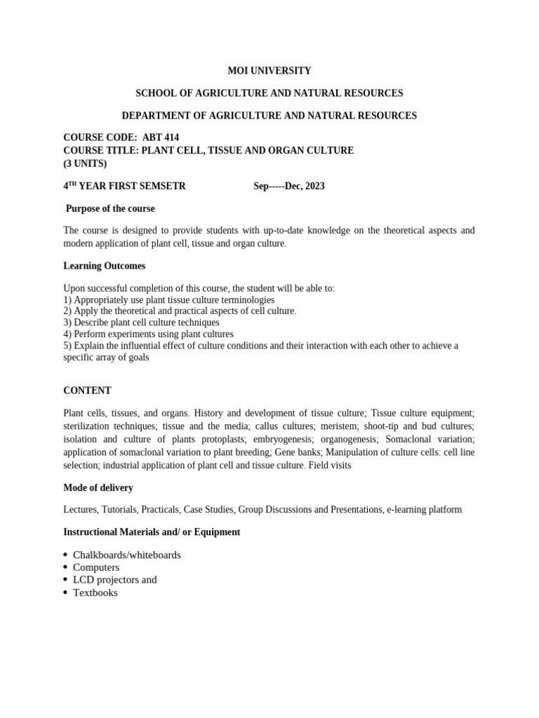 ABT 414 - Course Outline | PDF | Biotechnology | Developmental Biology