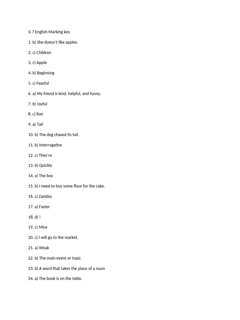 G7 English Marking Key Answers | PDF