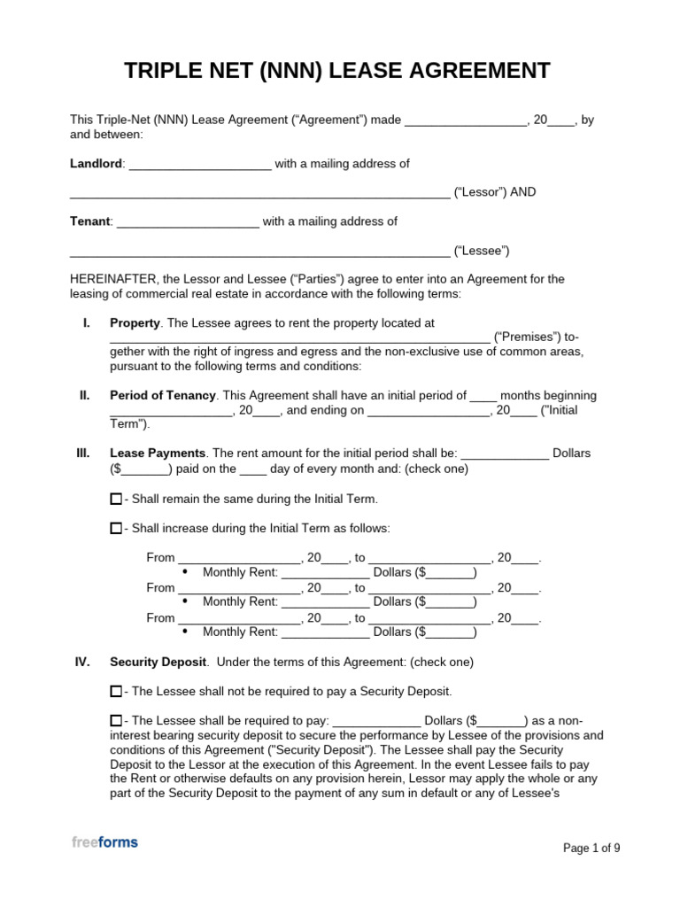 Sample Triple Net Lease Agreement | PDF | Lease | Law And Economics