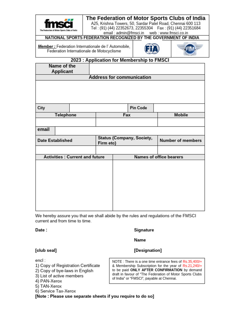 2023.fmsci .Membership - Form | PDF