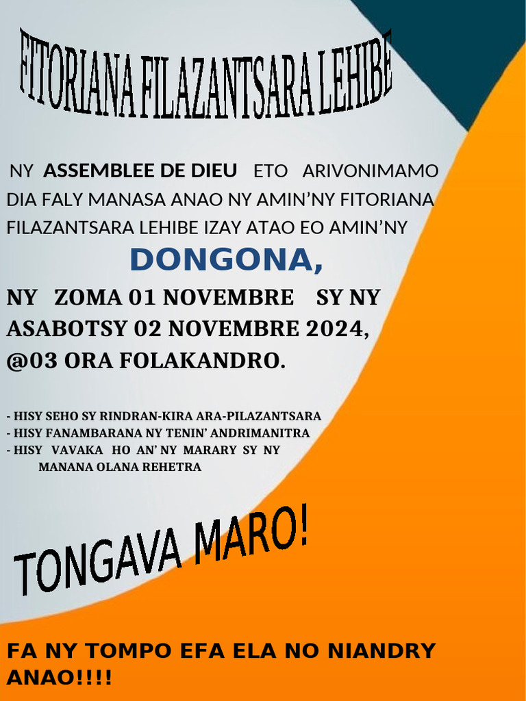 Ny Fiangonana Assemblee de Dieu Eto Arivonimamo | PDF