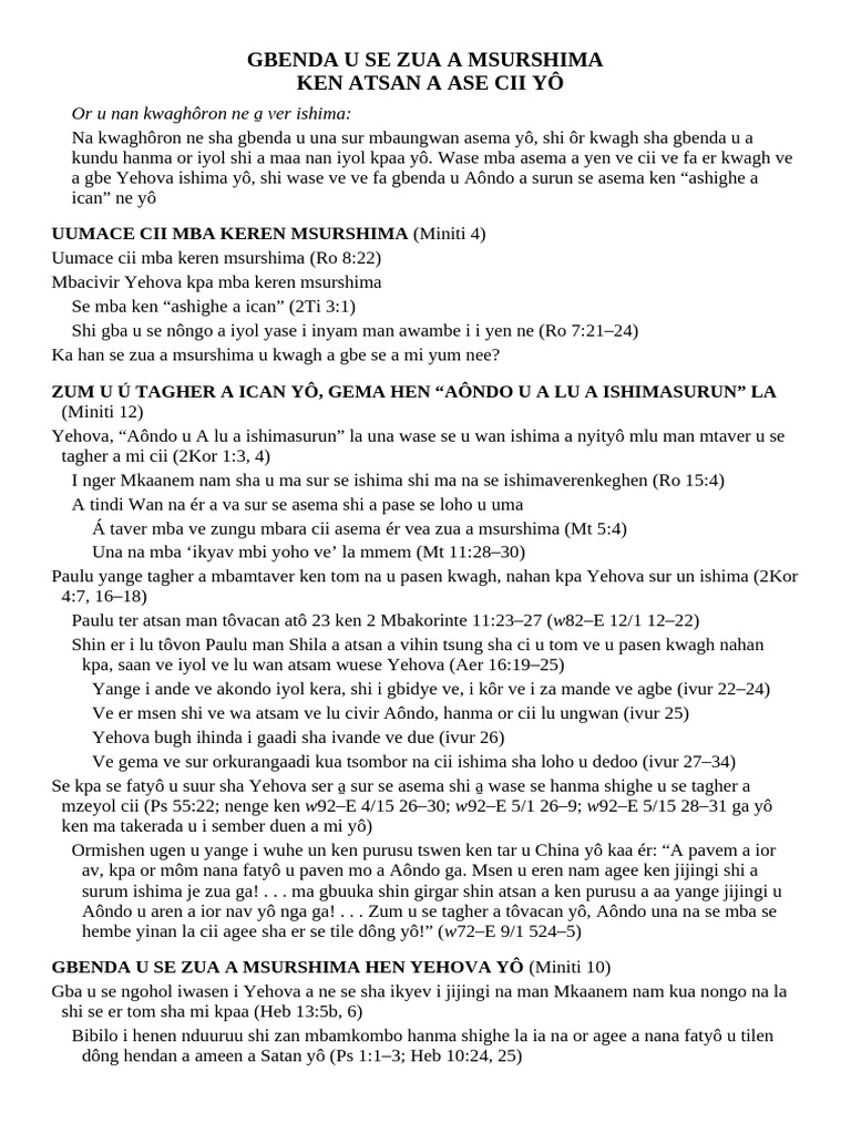 Gbenda U Se Zua A Msurshima Ken Atsan A Ase Cii YÔ: or U Nan Kwaghôron Ne A Ver Ishima | PDF