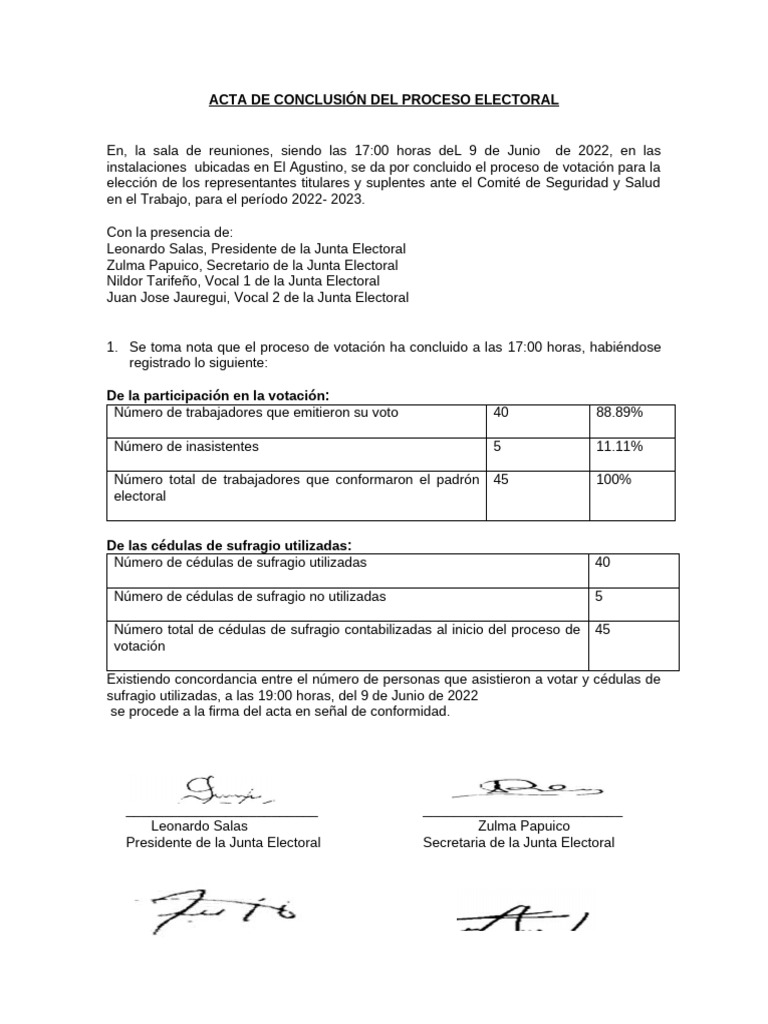 Acta Conclusion Proceso | PDF
