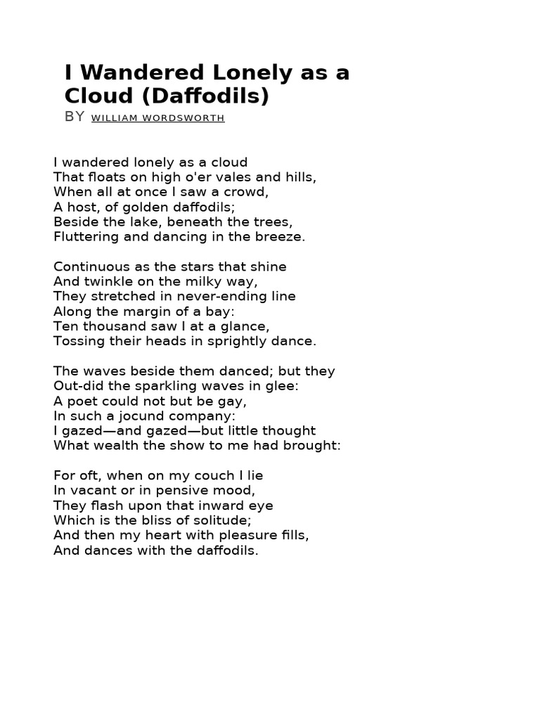 I Wandered Lonely as a Cloud (Daffodils) | PDF