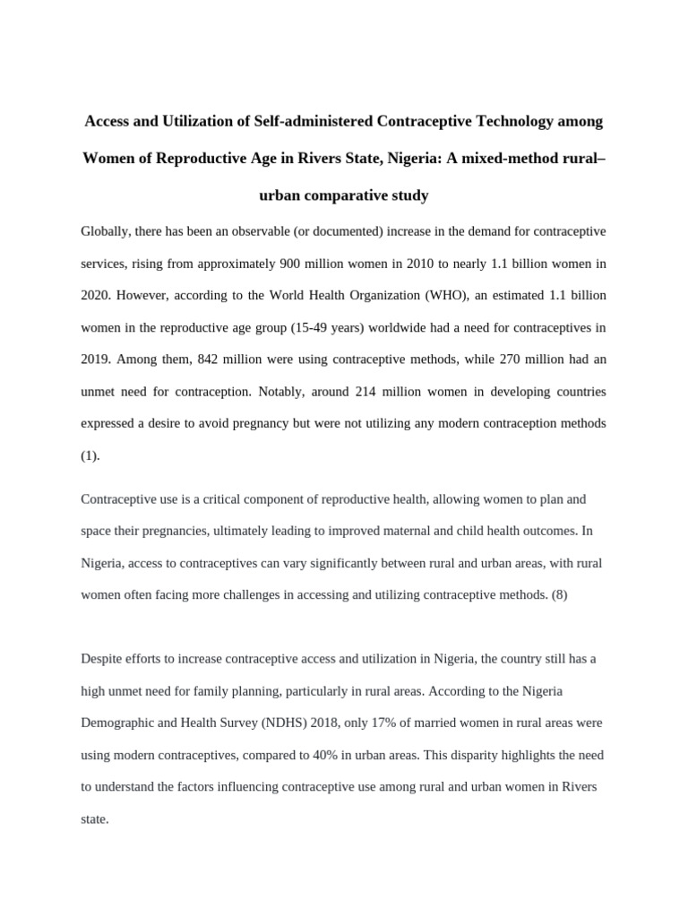 Access and Utilization of Self Administered Contraceptive Technology ...