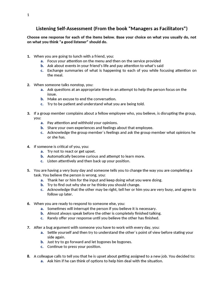 Listening Self-Assessment Quiz | PDF